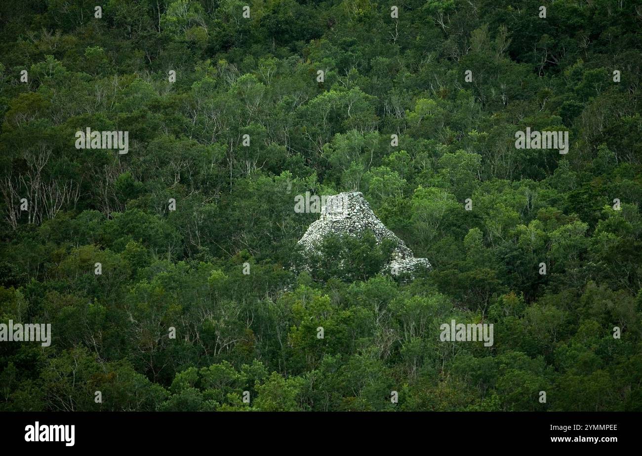 The Cono or Xaibe observatory pyramid peeks above the jungle trees in ...