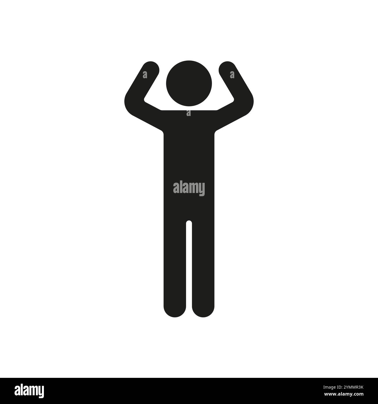 Man Figure with Bent Arms Raised Silhouette Icon. Stick Figure with ...