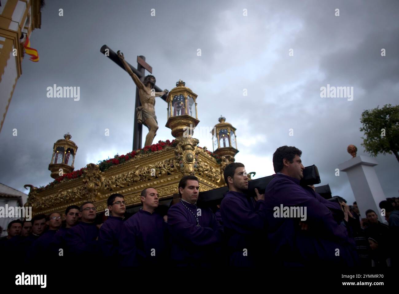A statue of Christ of Good Death, is carried during a procession for ...