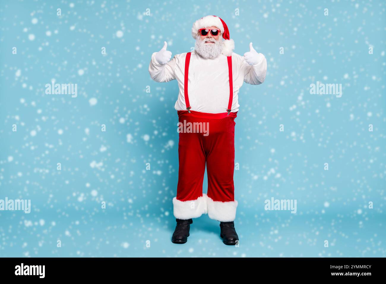 Full body photo of funny funky fat santa claus with big belly abdomen ...