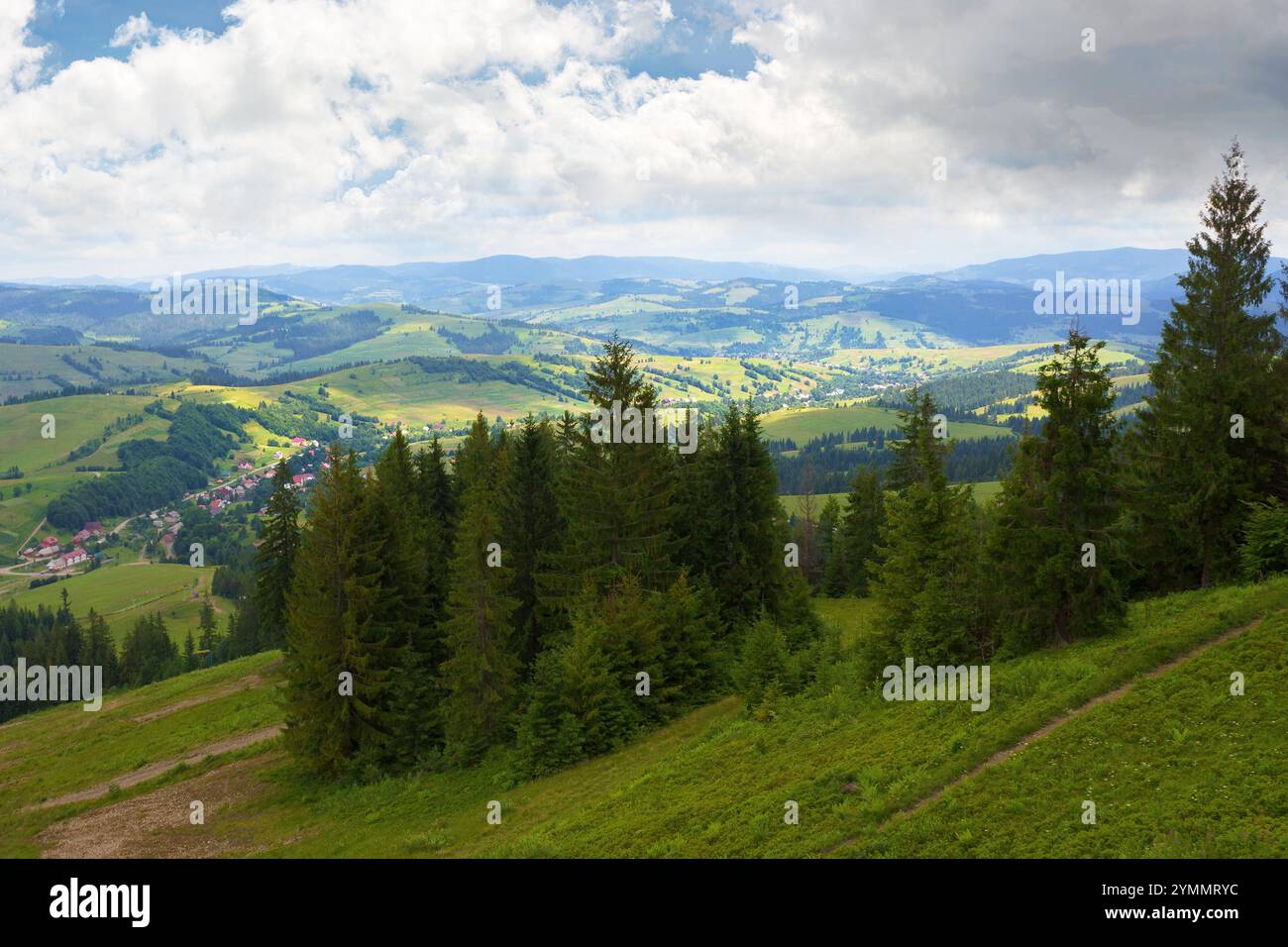 beautiful view of a countryside in carpathian mountains. remote ...