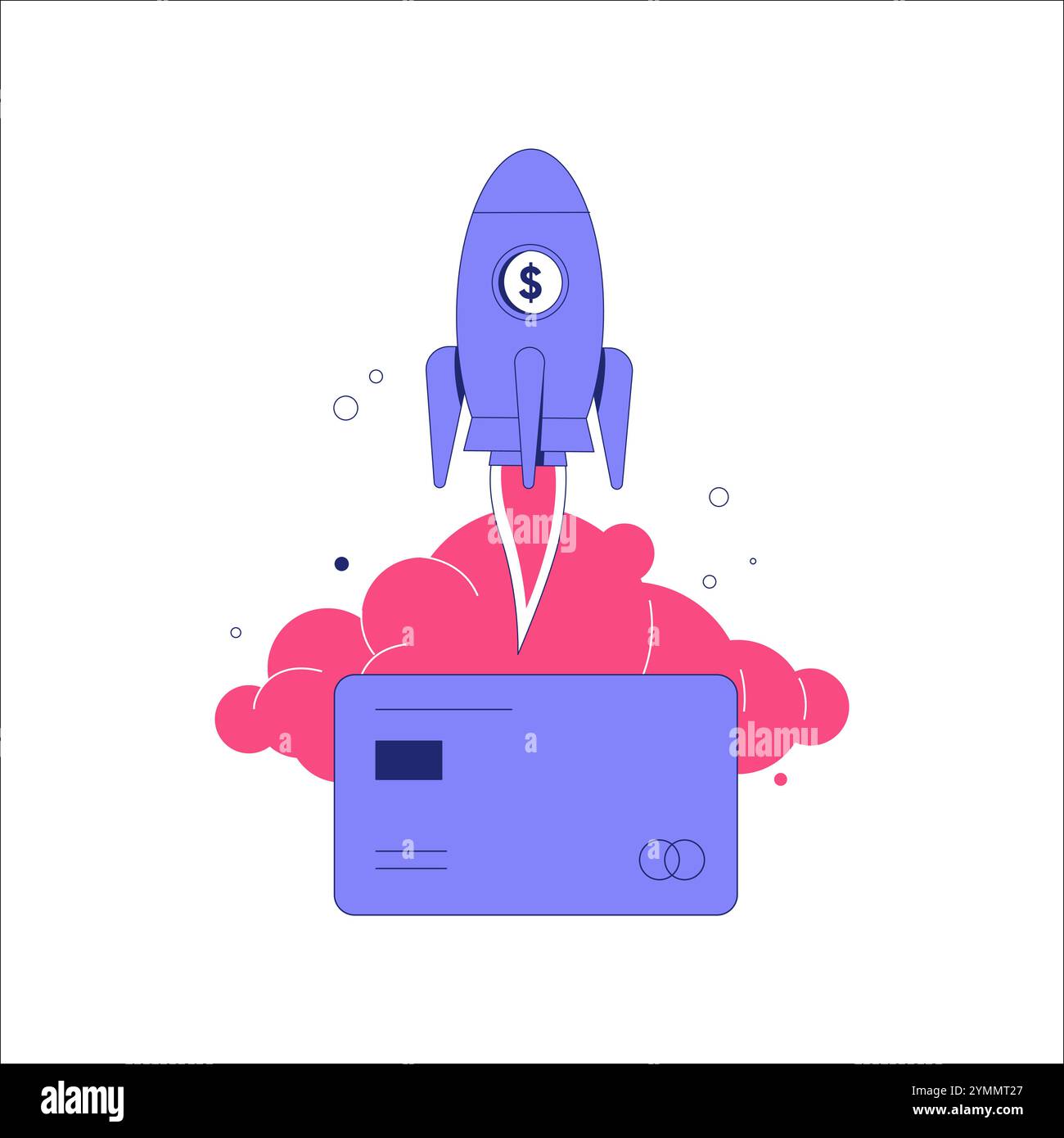 Rocket Launching From A Credit Card In Flat Vector Illustration ...