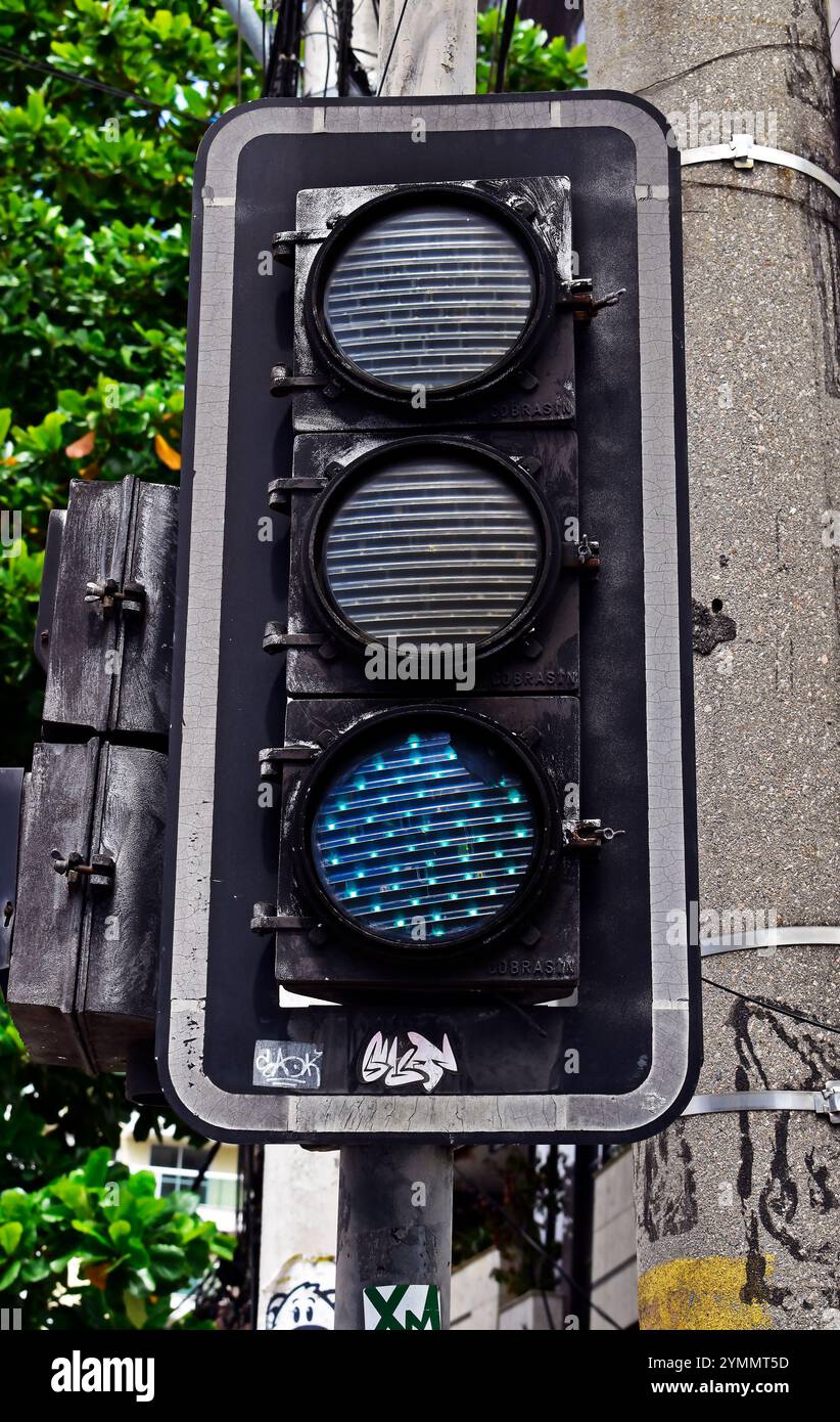 Green traffic light in the Tijuca neighborhood, Rio de Janeiro, Brazil ...