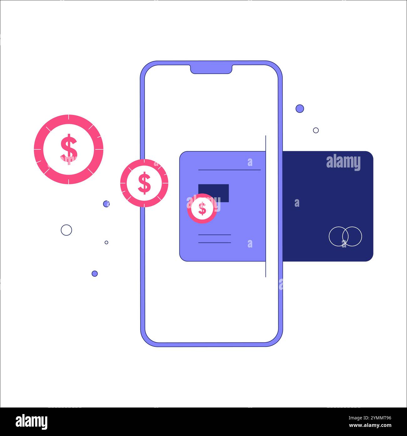 Smartphone And Credit Card With Dollar Icons In Flat Vector Illustration Symbolizing Online ...