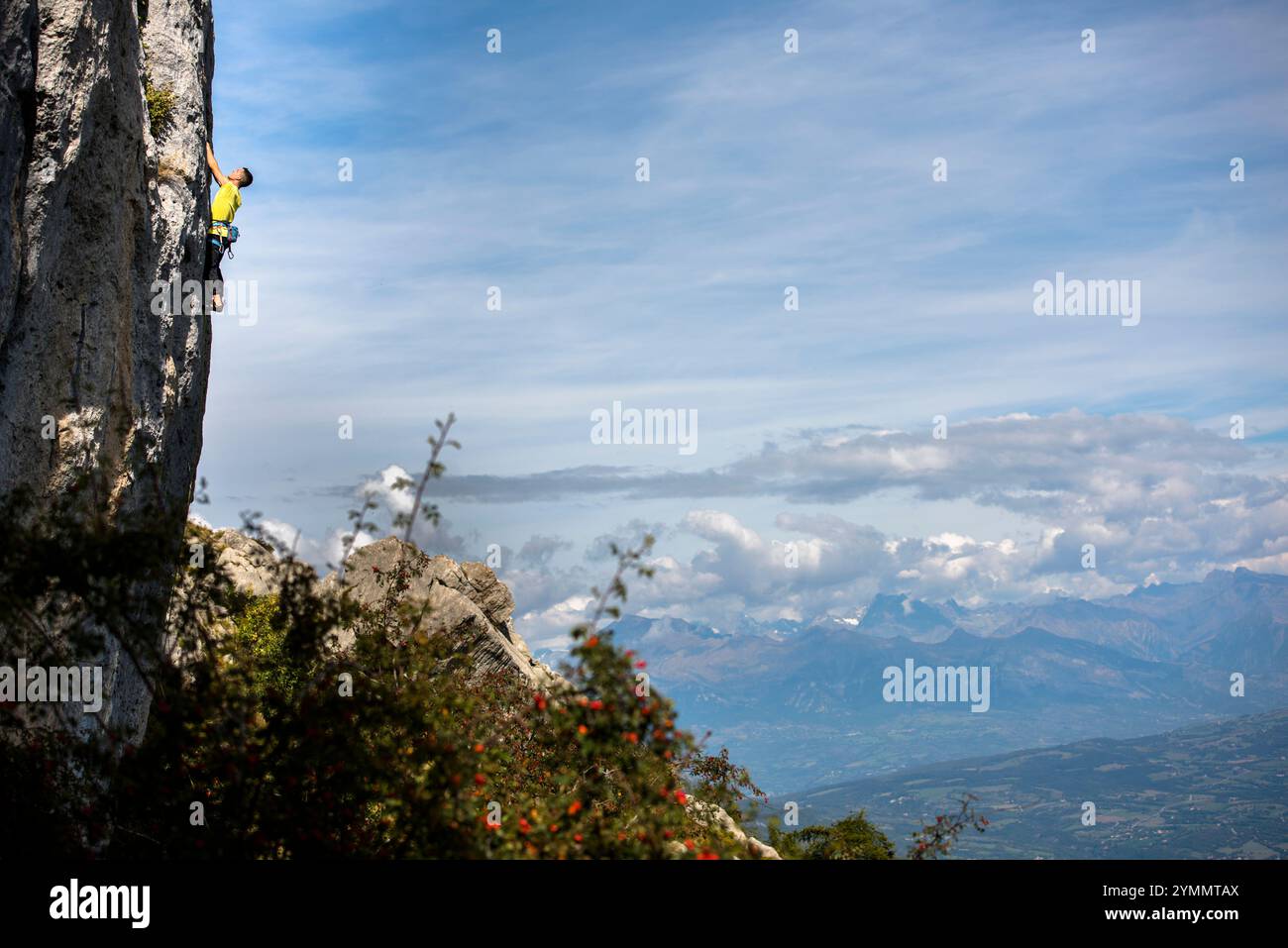 Men climbing a sport route on limestone in Ceuse, France Stock Photo ...