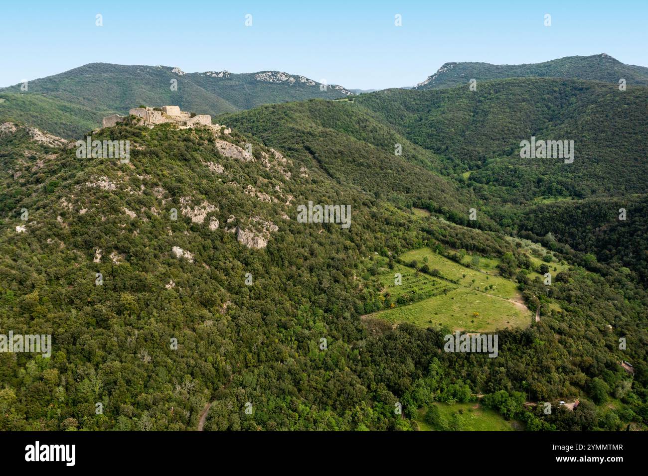Aerial view of the Château de Termes, Cathar castle registered as a ...