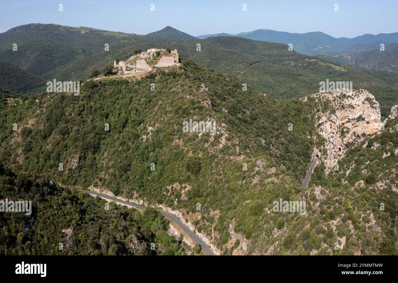 Aerial view of the Château de Termes, Cathar castle registered as a ...