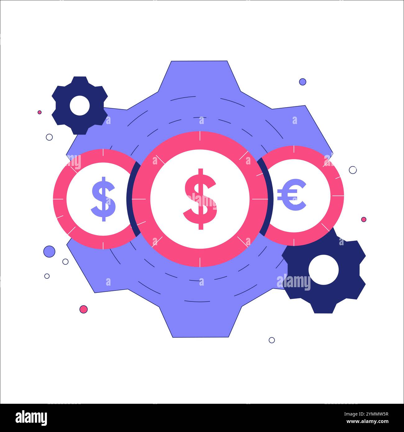 Gears And Currency Symbols In Flat Vector Illustration Symbolizing ...