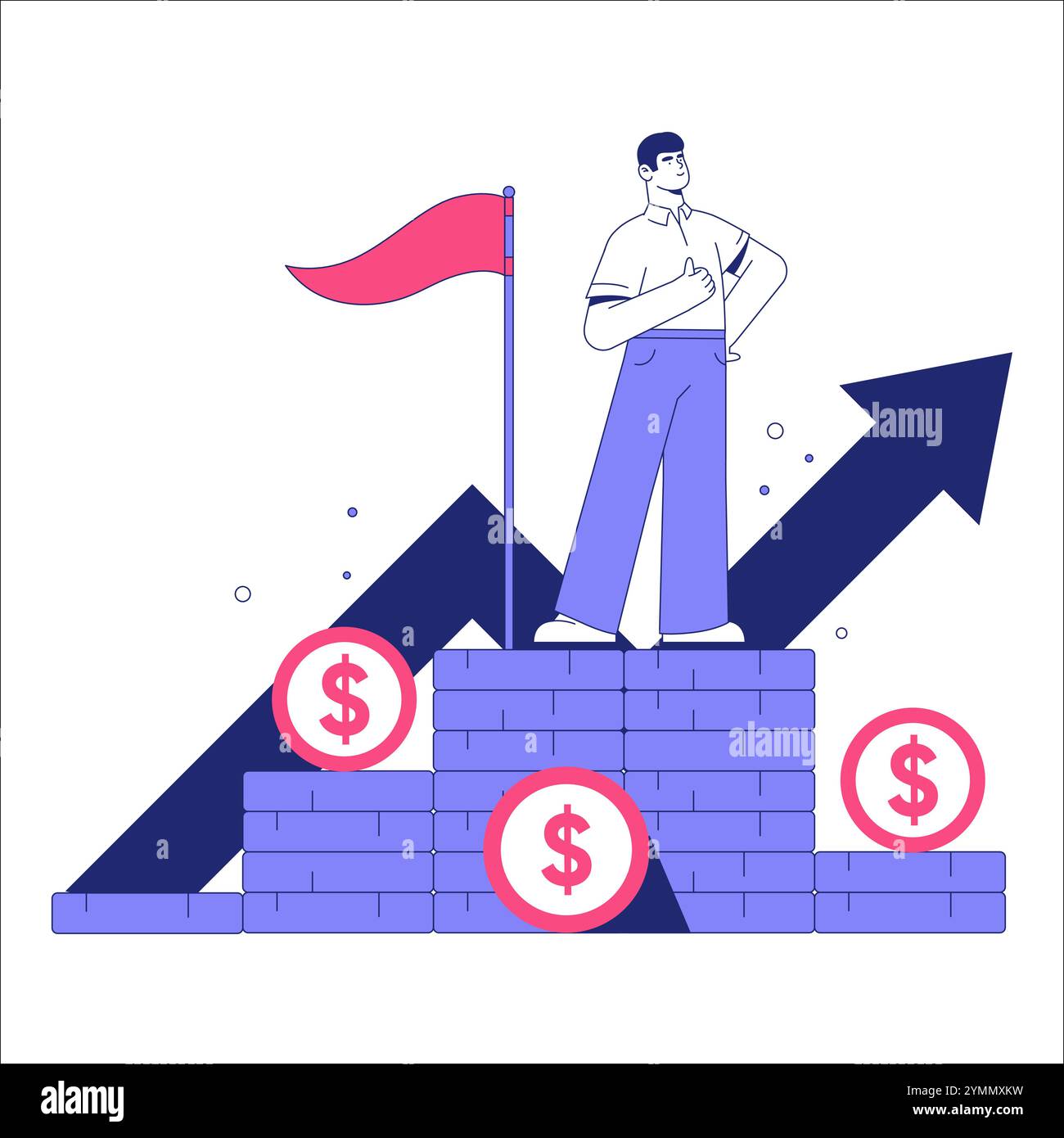 Man Standing On Financial Podium With Rising Arrow And Dollar Symbols ...