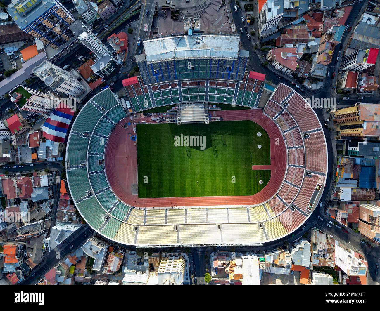Aerial view of hernando siles stadium in la paz, bolivia, nestled ...