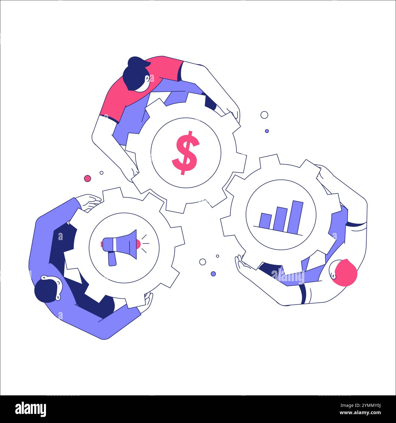 Team Collaboration With Gears Representing Marketing, Finance, And ...