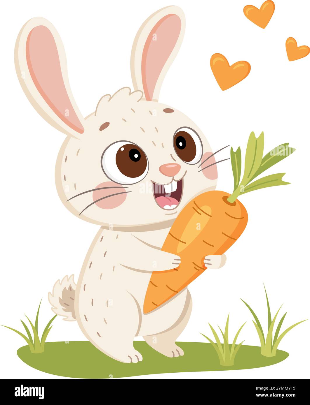 Cute rabbit holding carrot. Hand drawn flat cartoon style. Animal Food ...