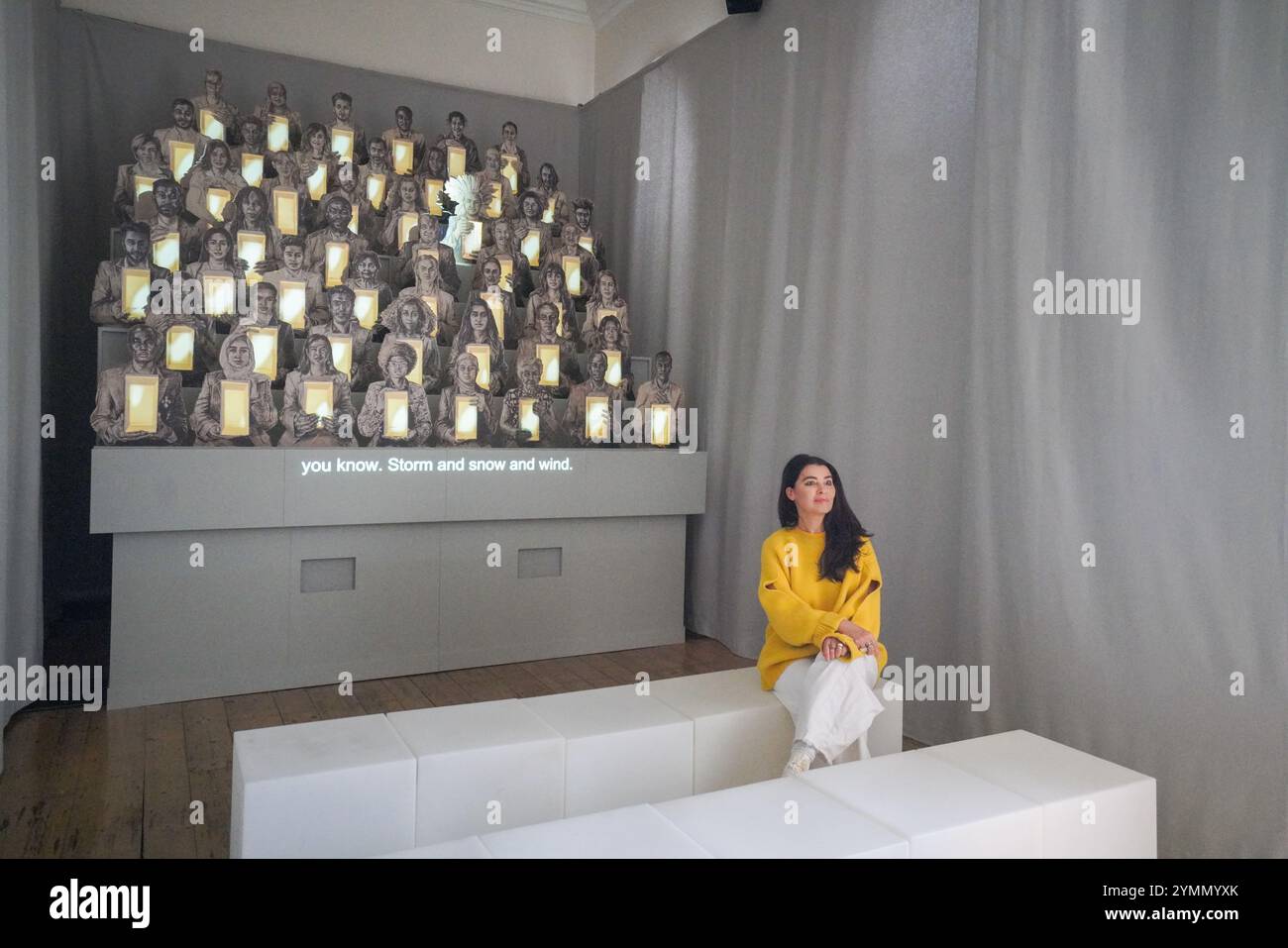 London, UK. 22 November 2024 Es Devlin with Fifty drawings of displaced ...