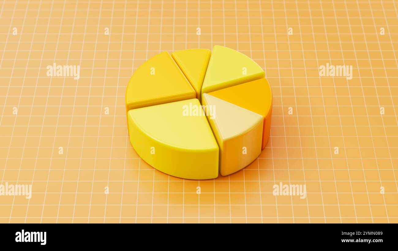 3D yellow pie chart with colorful segments. Information graphic ...