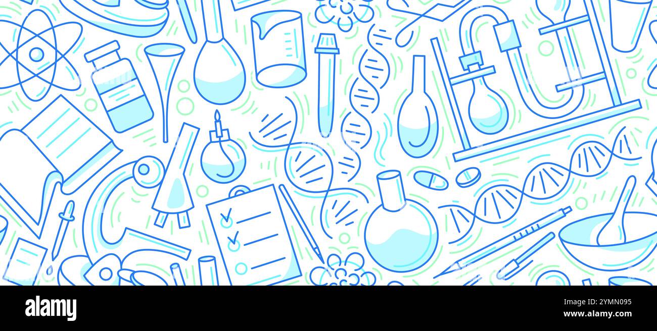 Chemistry and microbiology, dna line seamless pattern. Laboratory ...