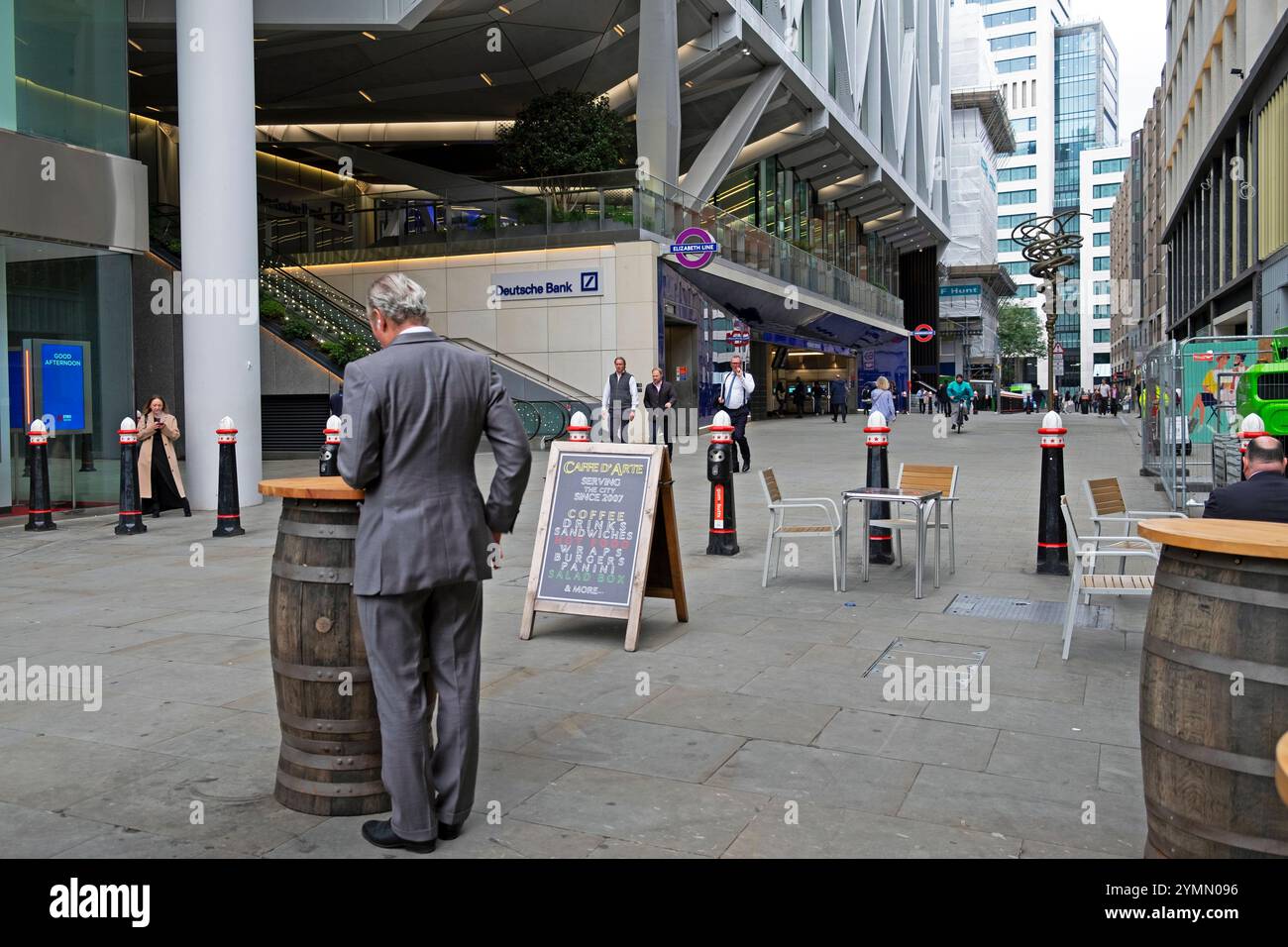 Businessman in suit back rear view of Deutsche Bank Moorfields near ...