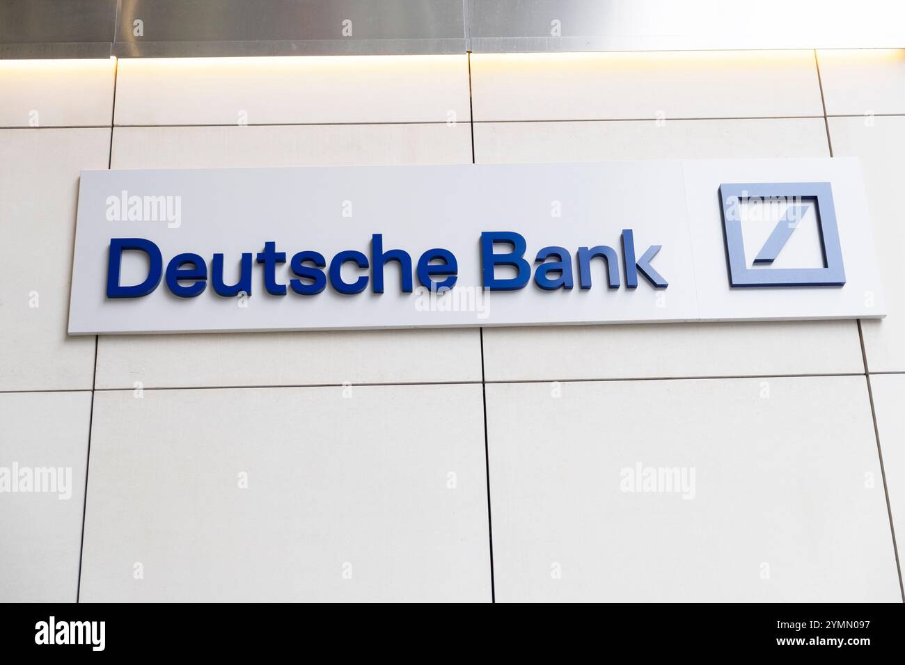 Deutsche Bank sign at 21 Moorfields in Moorgate City of London England ...