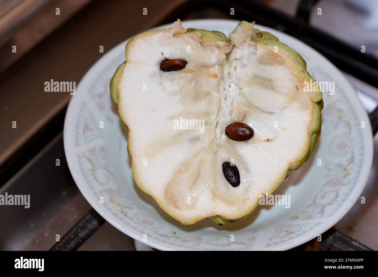sweetsop, sugar apple or Annona squamosa, edible fruits called sugar apples or sweetsops, flesh ...