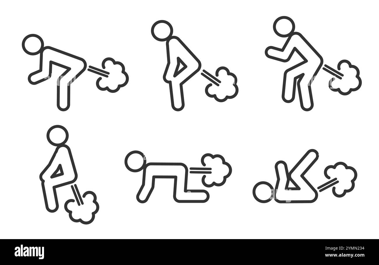 Stick man Farting icon symbol. Humor fart blowing wind sign logo. Human ...