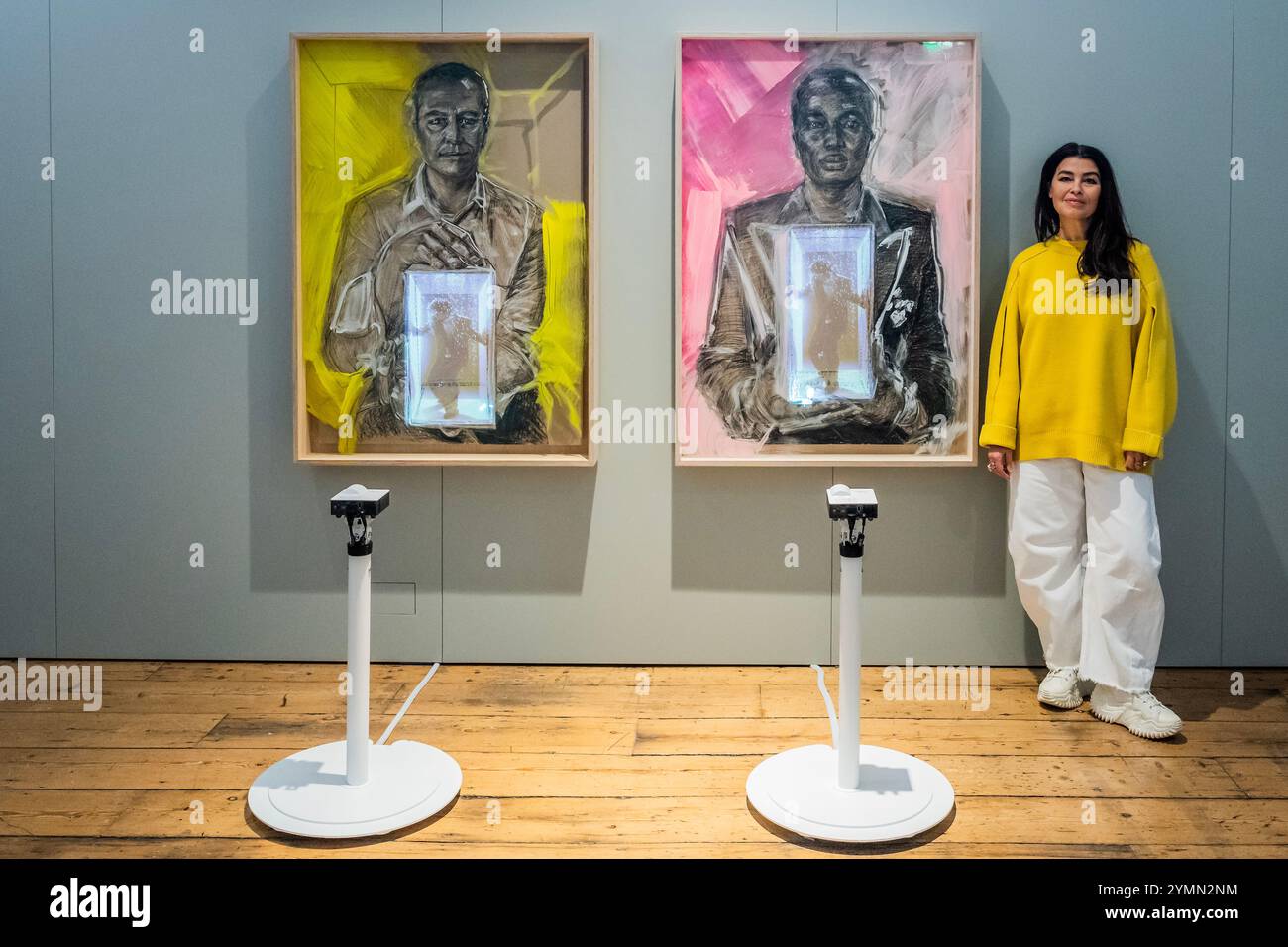 London, UK. 22 Nov 2024. The artist with her new works including Nizar ...