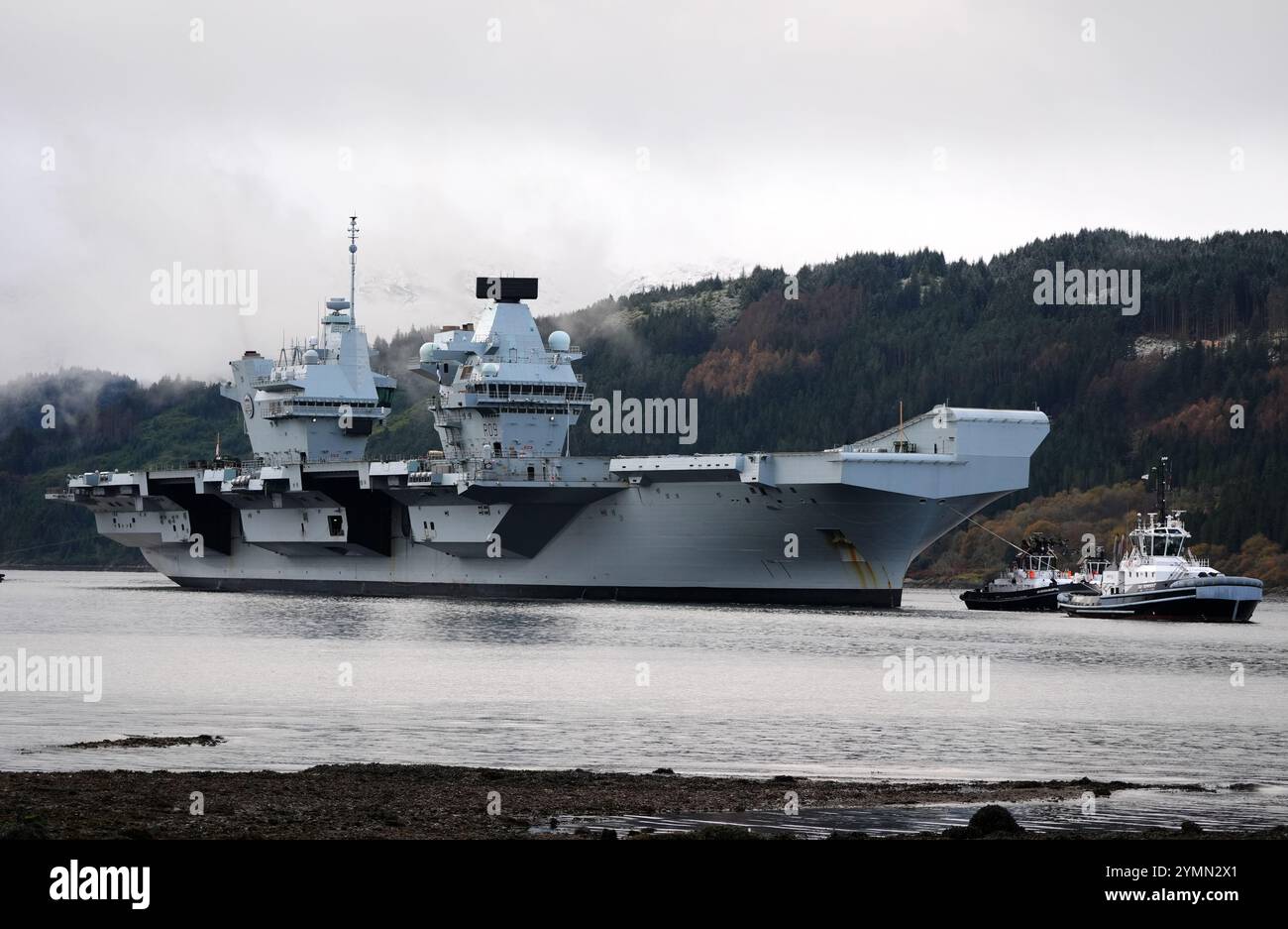 Royal Navy aircraft carrier HMS Prince of Wales arriving at Glenmallen ...