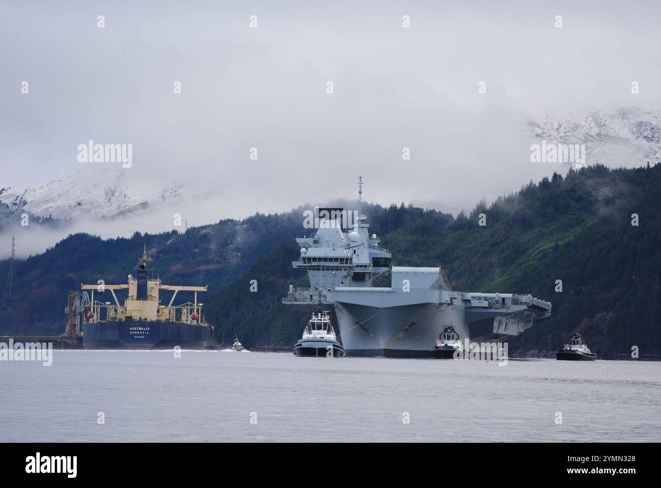 Royal Navy aircraft carrier HMS Prince of Wales arriving at Glenmallen ...