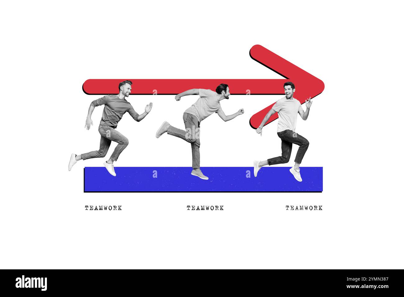 Collage artwork picture purposeful funny guys run fast speed ...