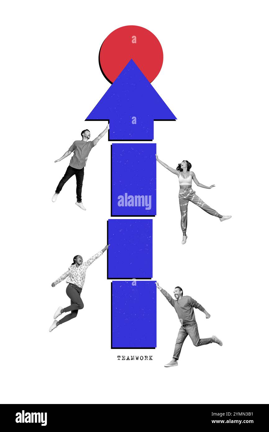 Photo collage minimal picture of team jump people build their business ...