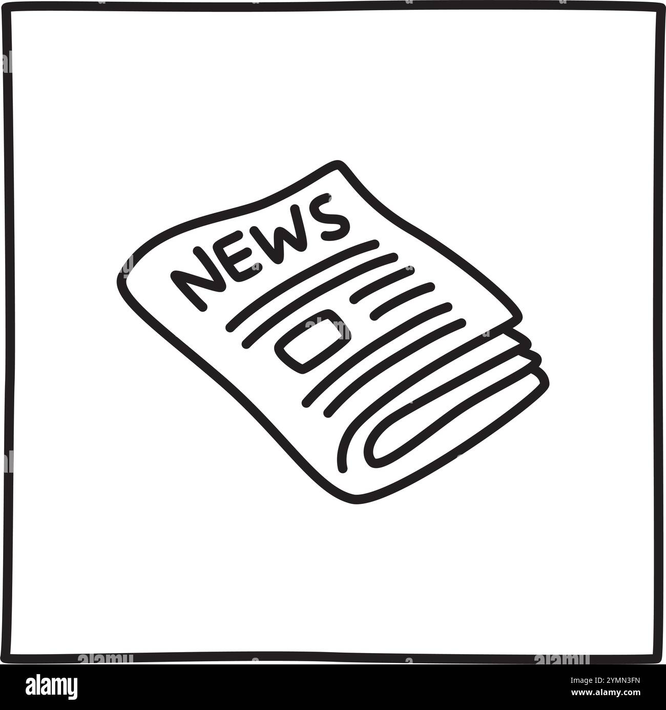 Doodle newspaper icon or logo, hand drawn with thin black line Stock ...