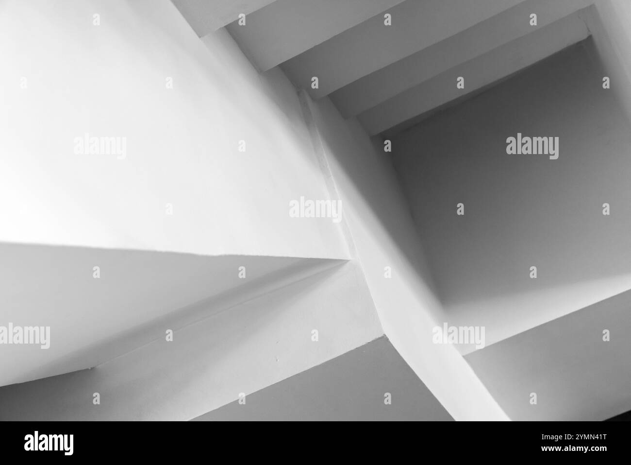 Abstract white architecture background photo. Stairs and empty interior ...