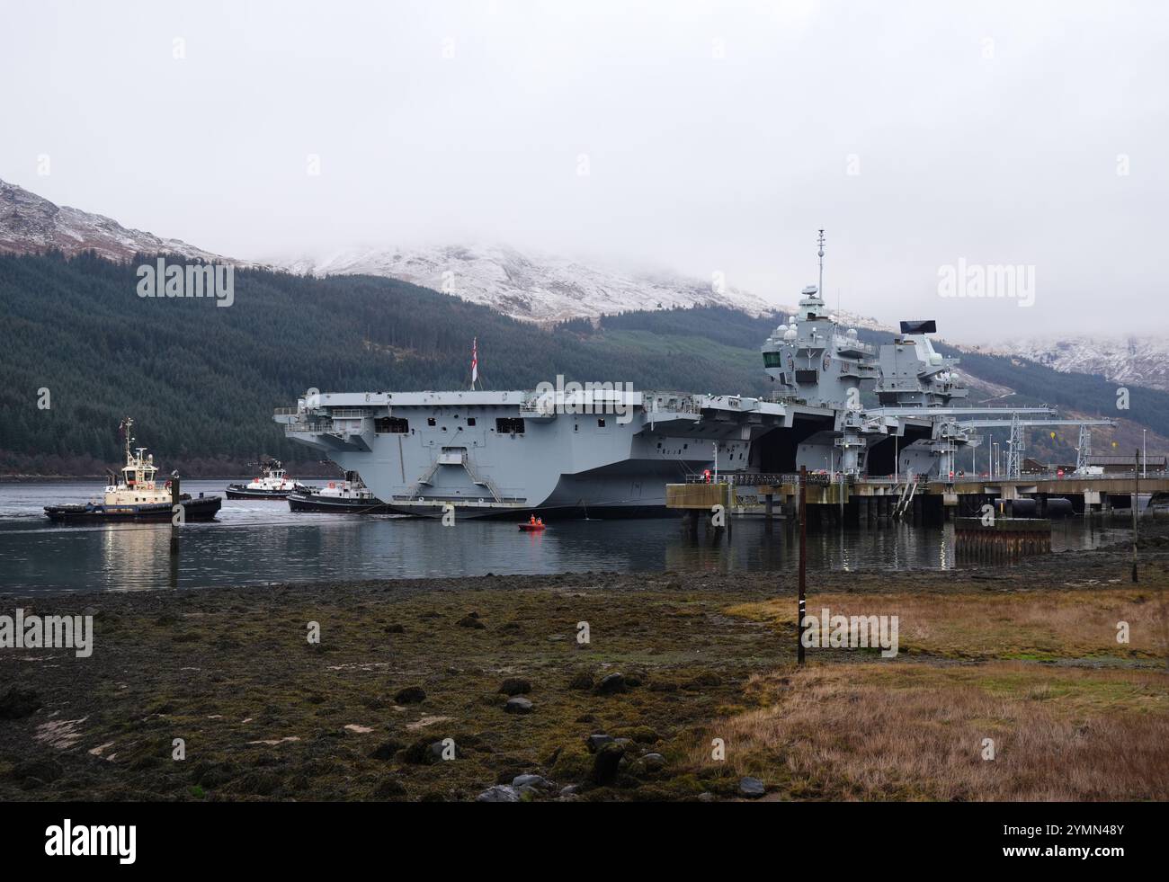 Royal Navy aircraft carrier HMS Prince of Wales arriving at Glenmallen ...