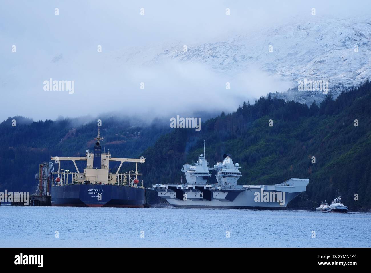 Royal Navy aircraft carrier HMS Prince of Wales arriving at Glenmallen ...