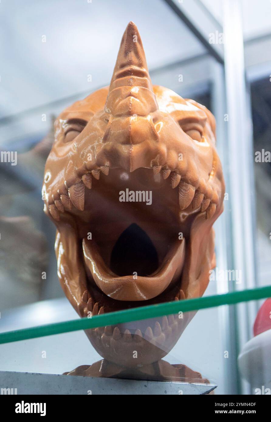 Art object printed on 3D printer. Animal rhinoceros dinosaur head ...