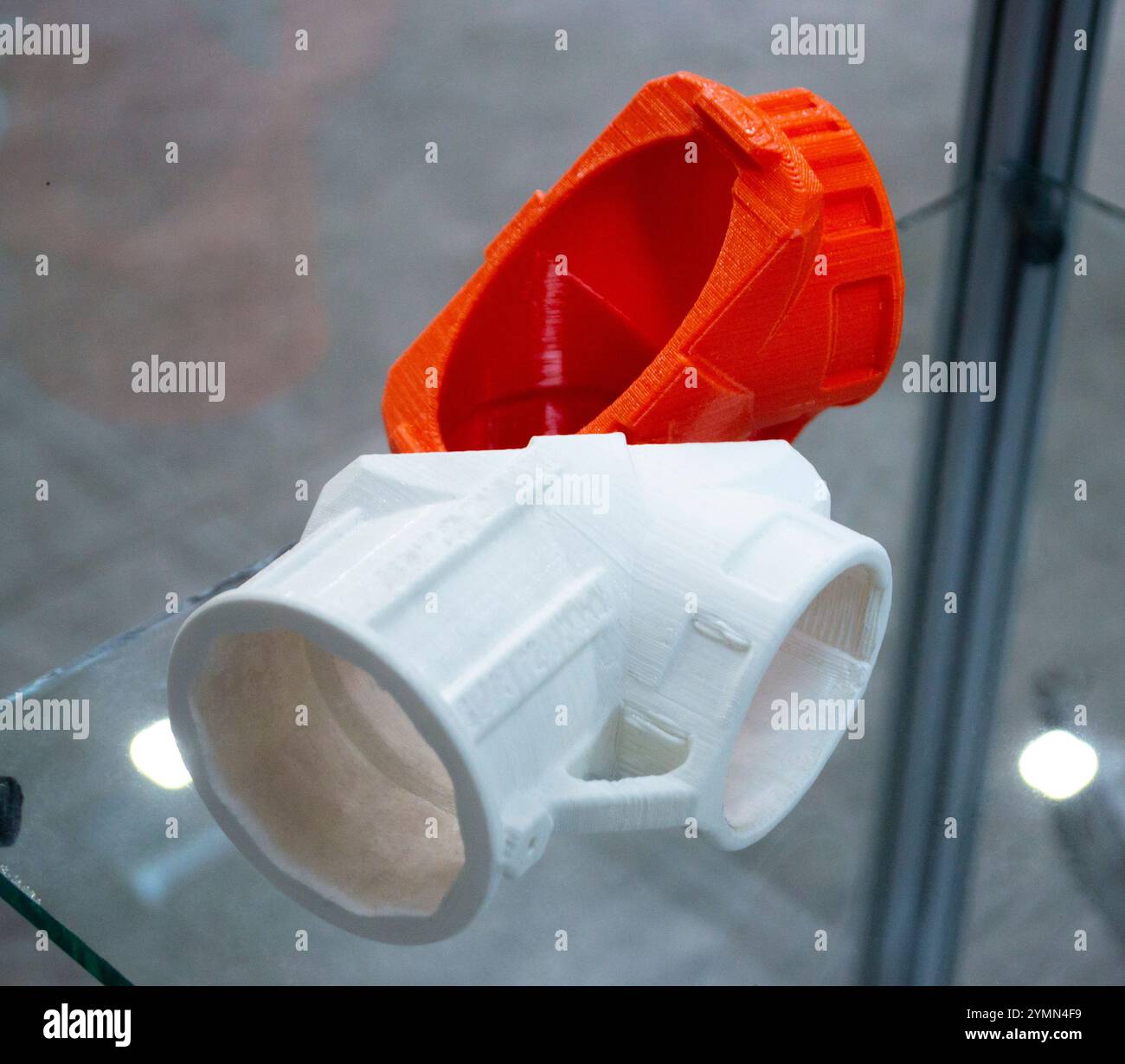 Pipe parts printed on 3D printer close-up. Details pipe 3D printed from ...