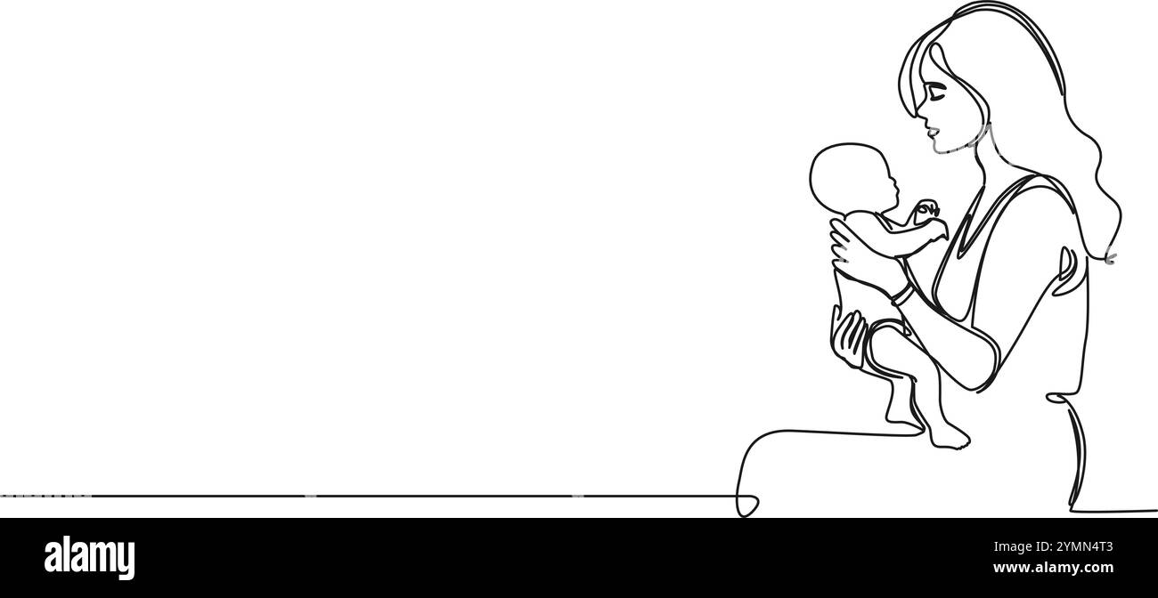 continuous single line drawing of mother holding her baby, line art ...
