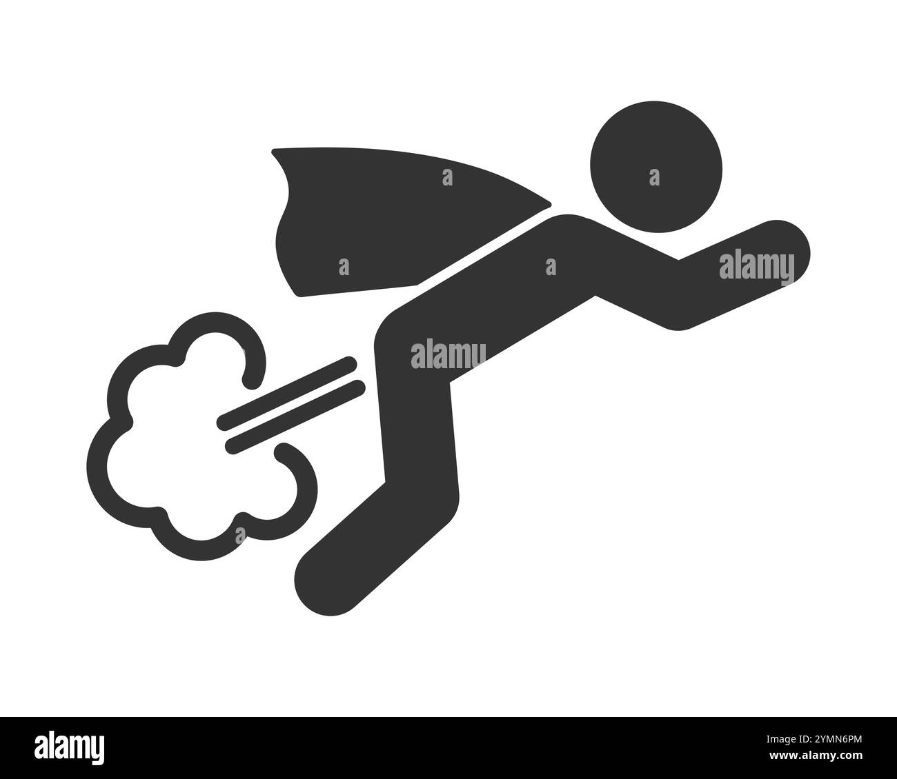 Stick super man Farting icon symbol. Humor hero power fart blowing wind ...