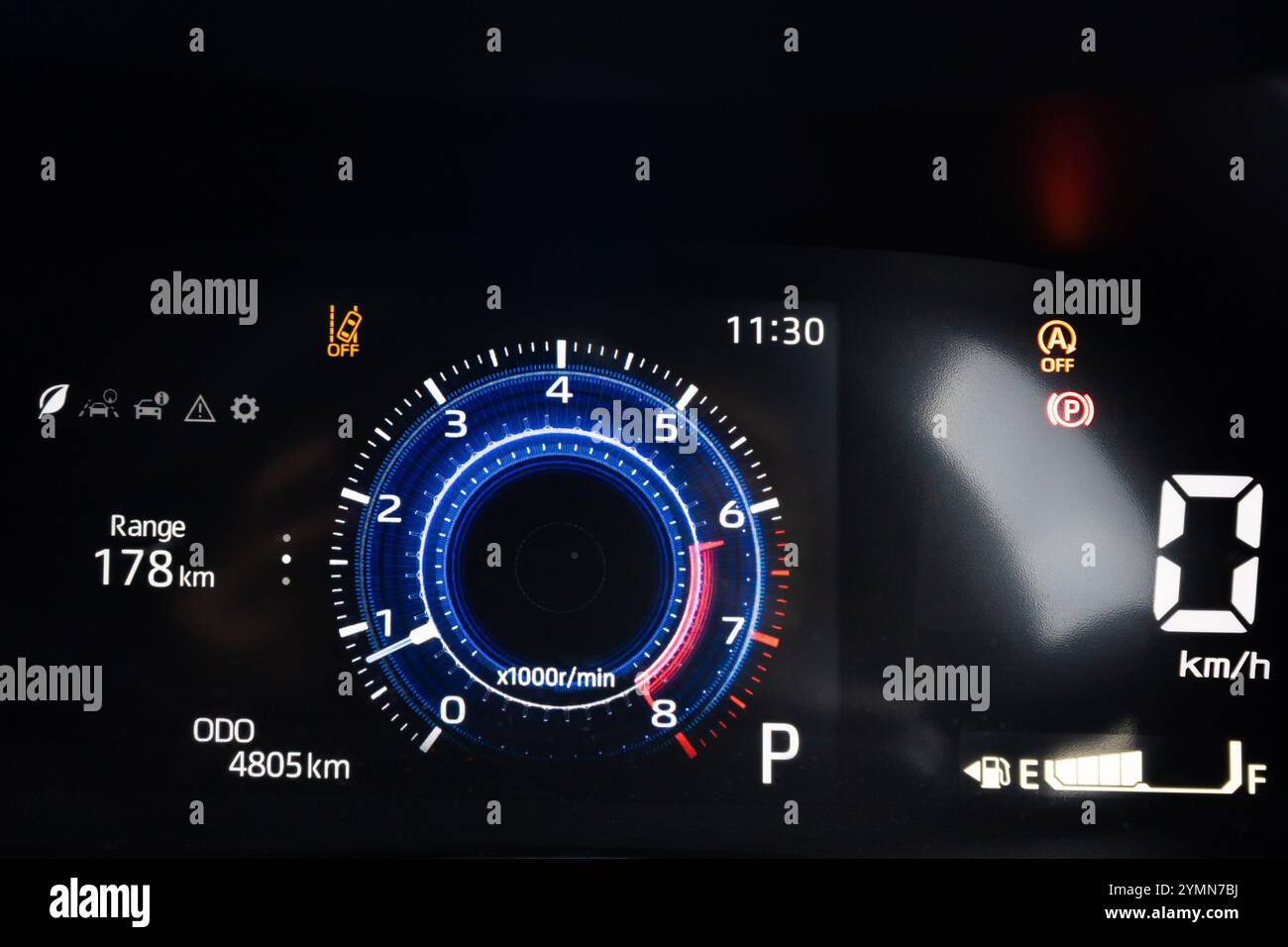 Car dashboard with various indicator lights on Stock Photo - Alamy