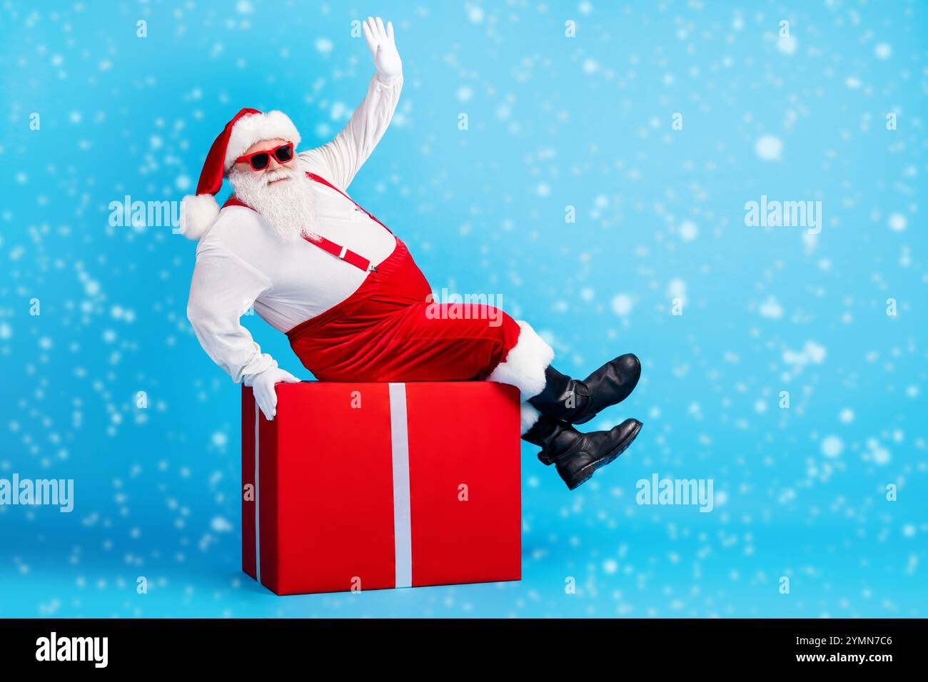 Full length photo of fat overweight santa claus with big stomach beard ...
