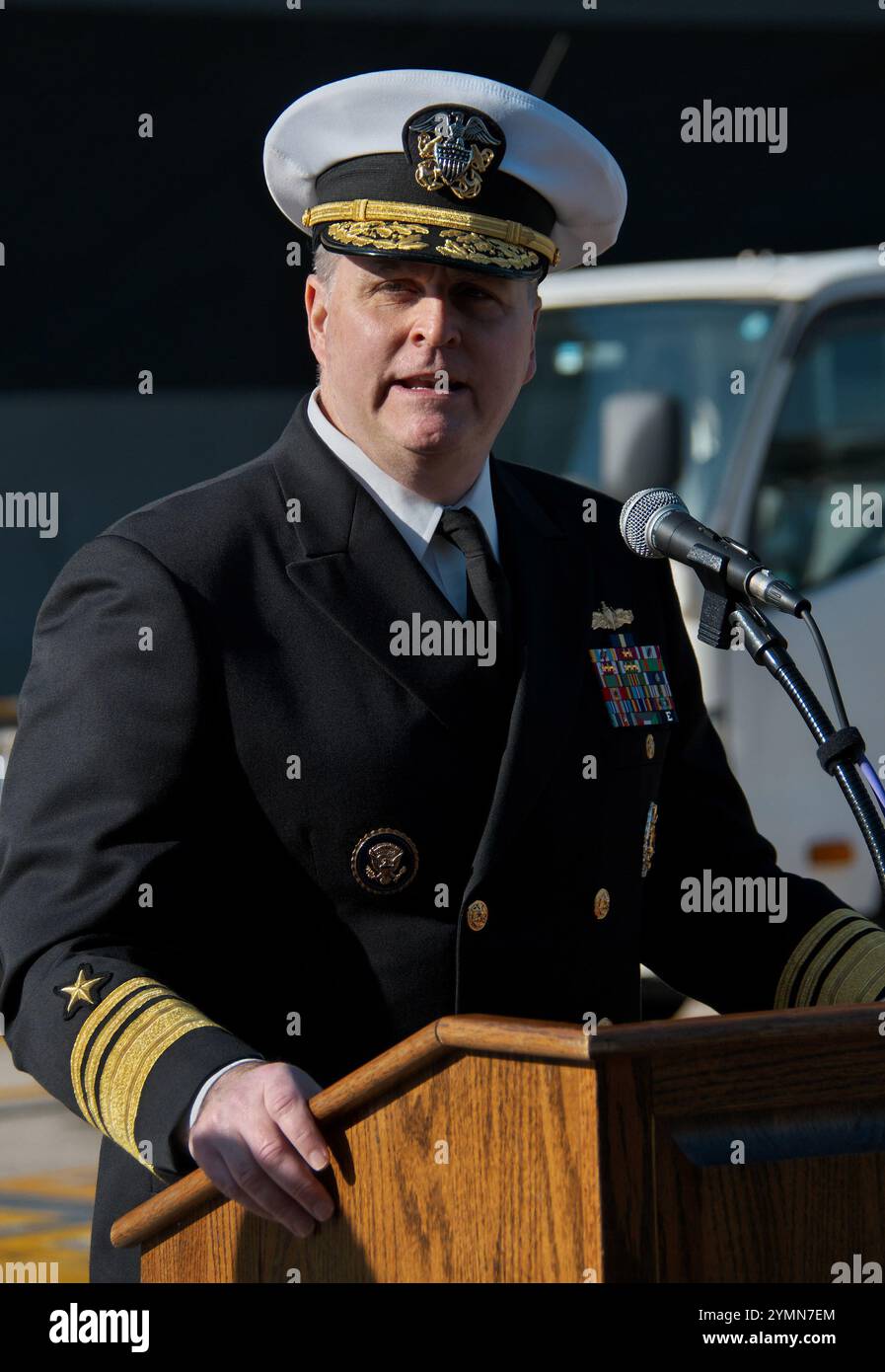 Yokosuka, Japan. 22nd Nov, 2024. U.S. Seven Fleet Commander, Vice Admiral Fred Kacher delivers ...