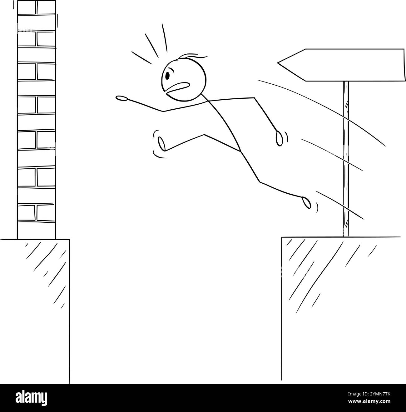 Person overcoming obstacle, jumping over abyss , vector cartoon stick ...