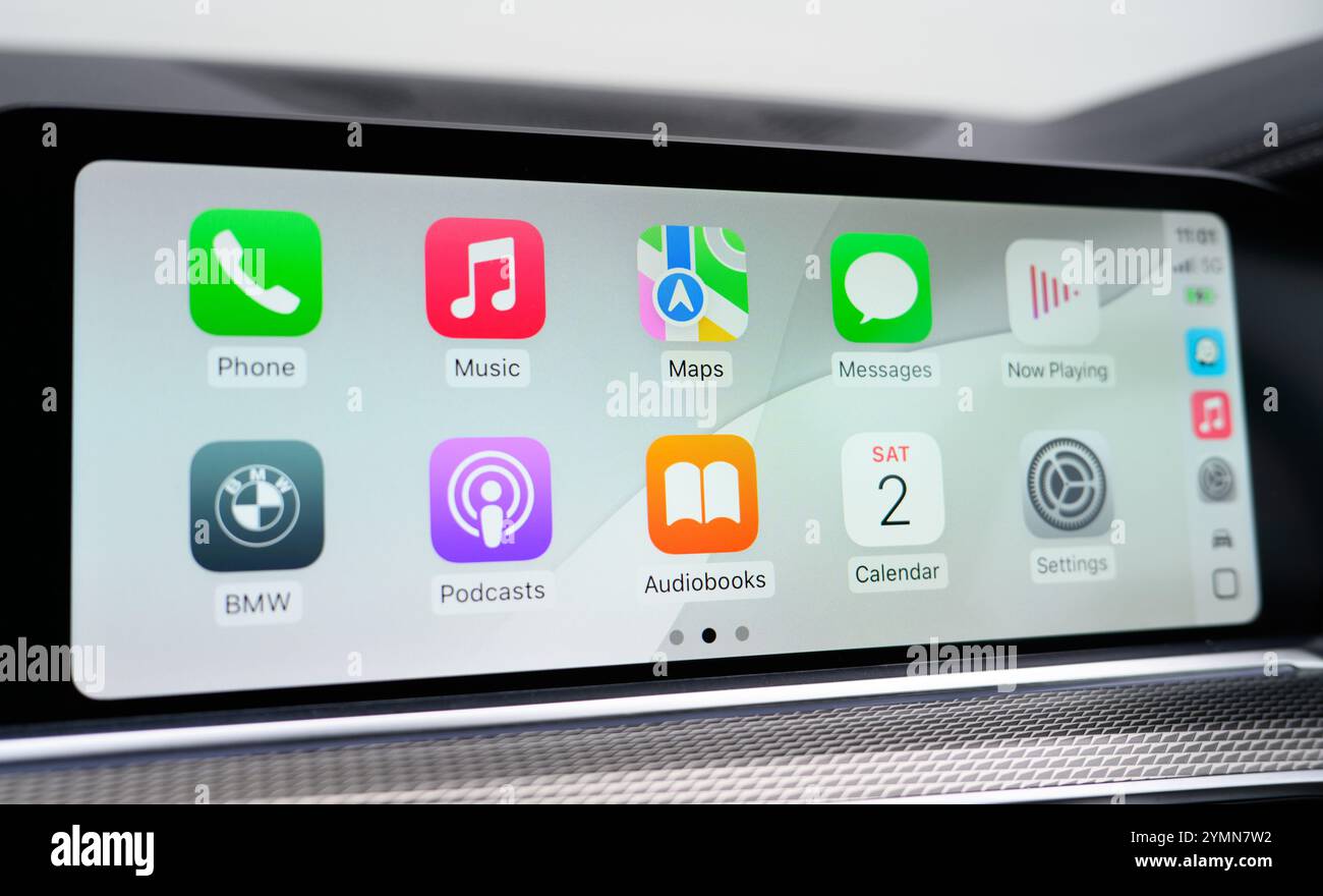 Derby, UK - 03 Nov 2024: High-Tech Apple CarPlay in a Modern BMW ...