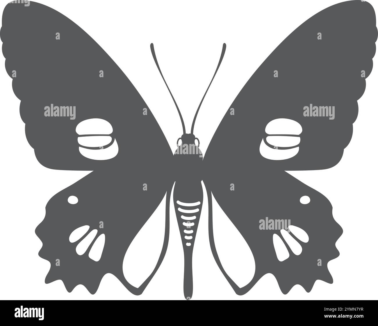 Summer moth black wings. Monarch animal silhouette isolated on white ...