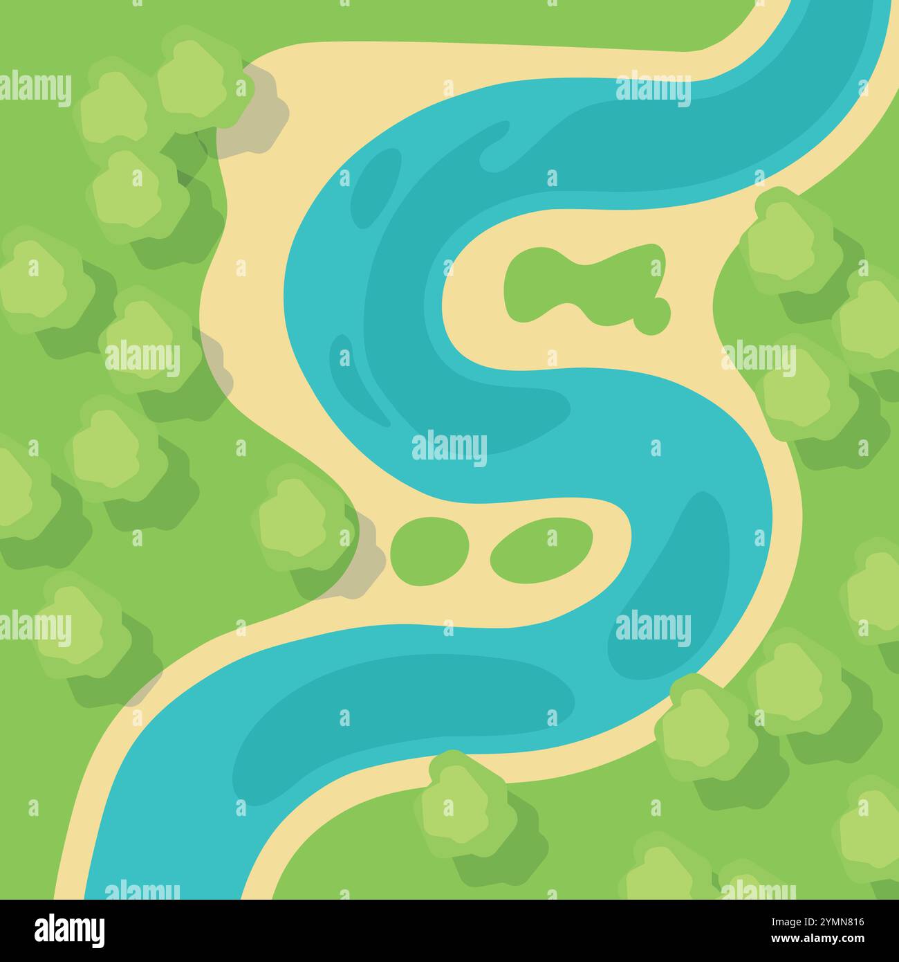 Game map template. River landscape top view. Vector illustration Stock ...