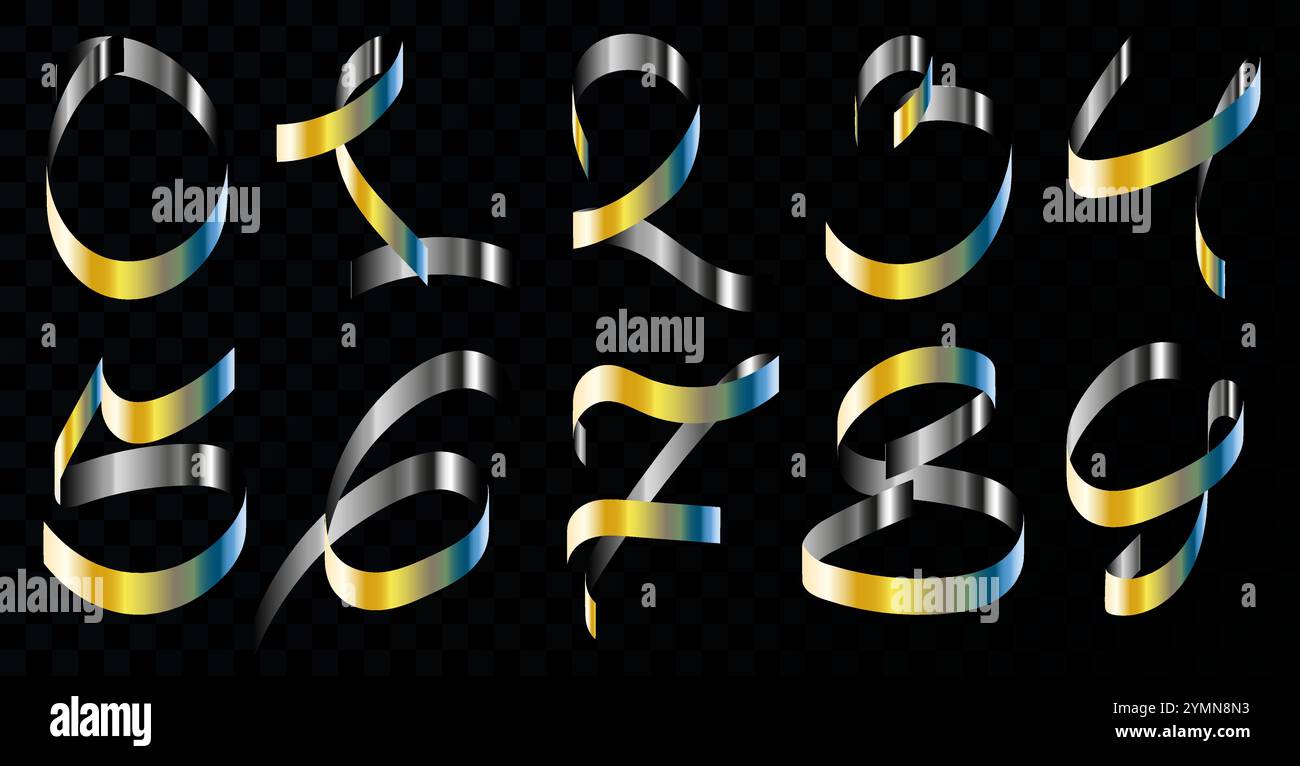 A set of vector numbers in the form of ribbons. With gradient color ...