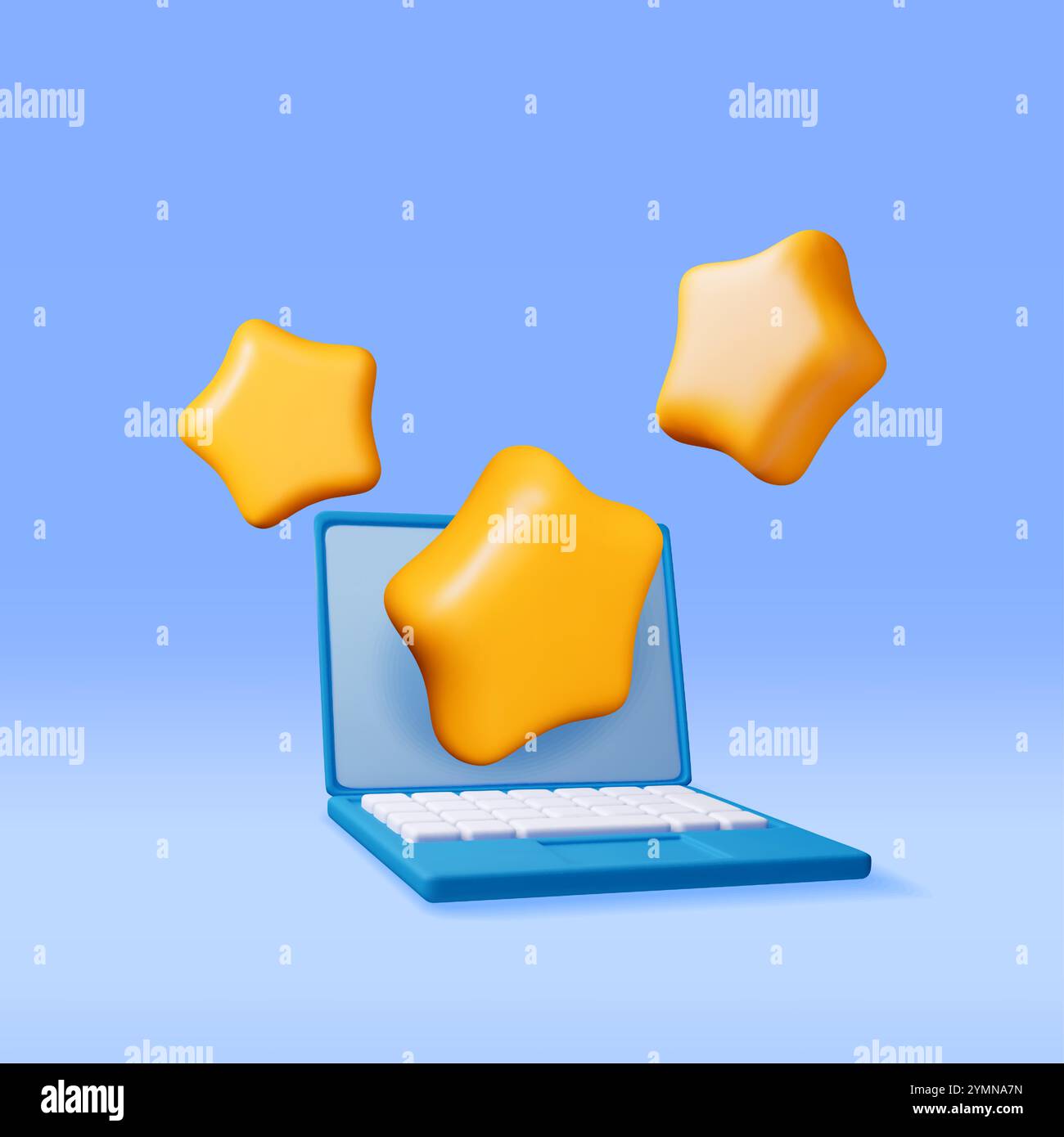 3D laptop with customer feedback isolated. Reviews gold star in ...