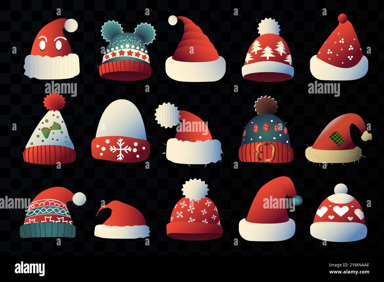 A set of winter, New Year's, multi-colored hats. Vector illustration ...