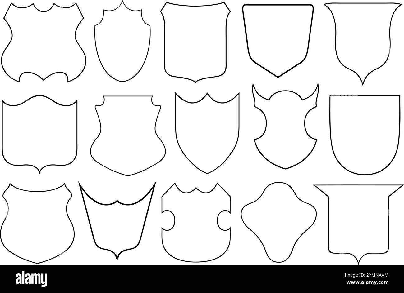 Collage of different shields illustration isolated on white background ...