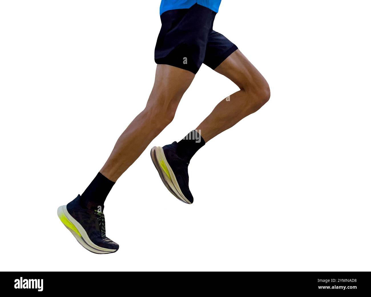 close-up legs male runner running race isolated on white background ...