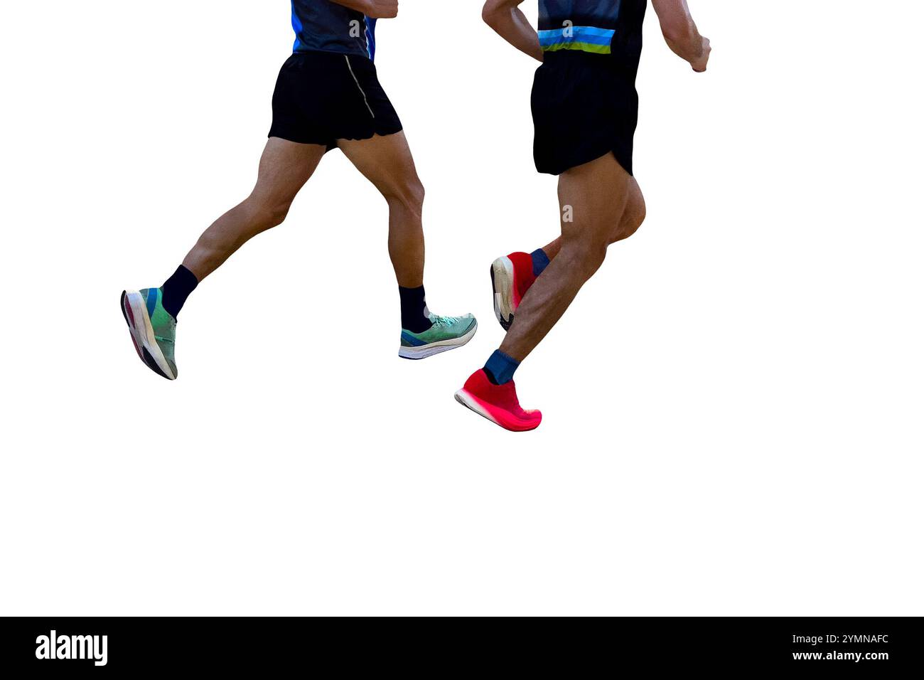 two male athletes running marathon isolated on white background Stock ...