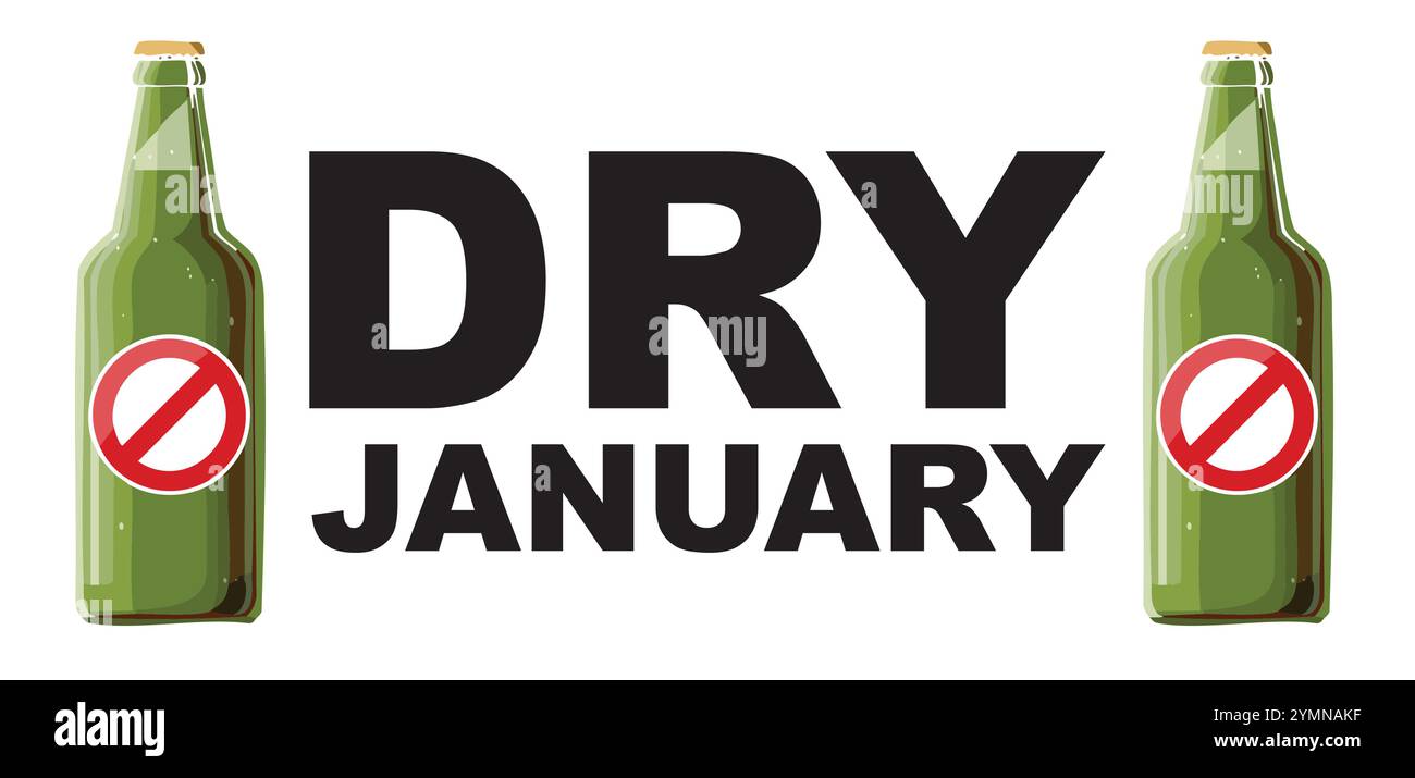 Dry January vector illustration featuring two crossed-out beer bottles ...